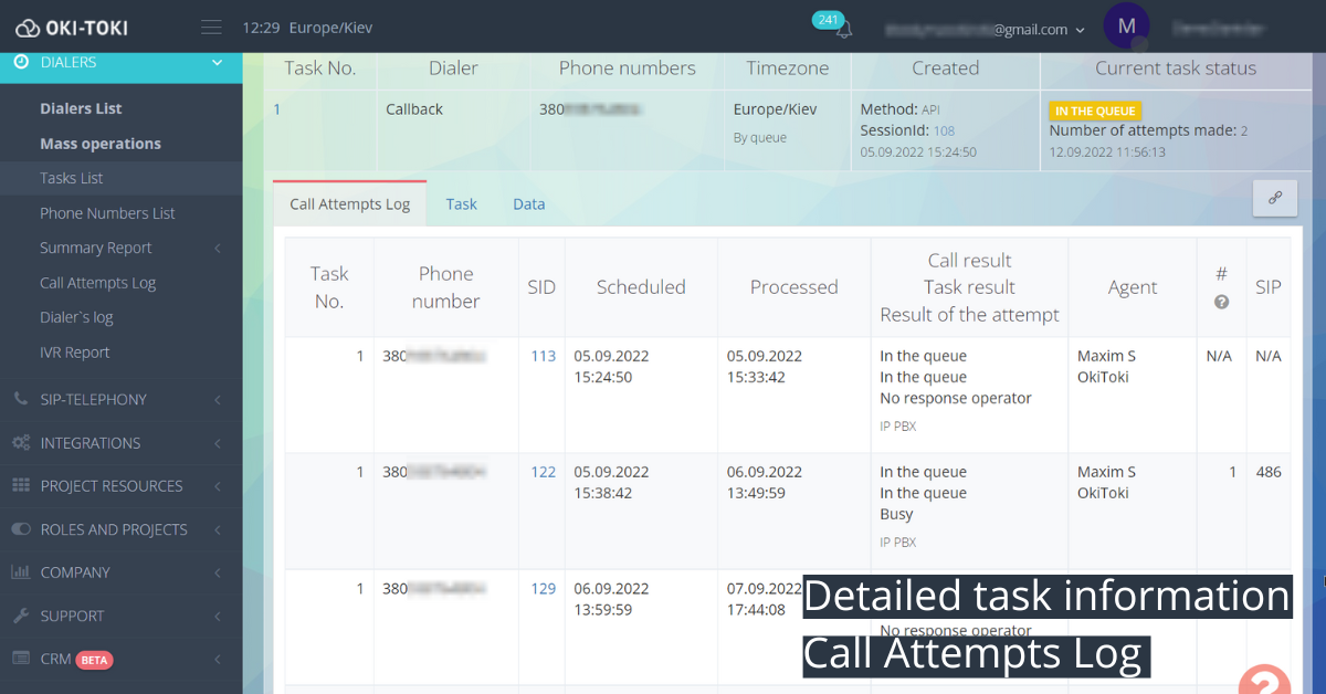 Call Report: Task List - Oki-Toki