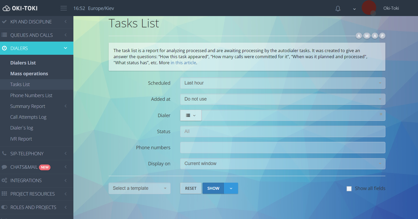 Call Report: 'Task List' - Oki-Toki