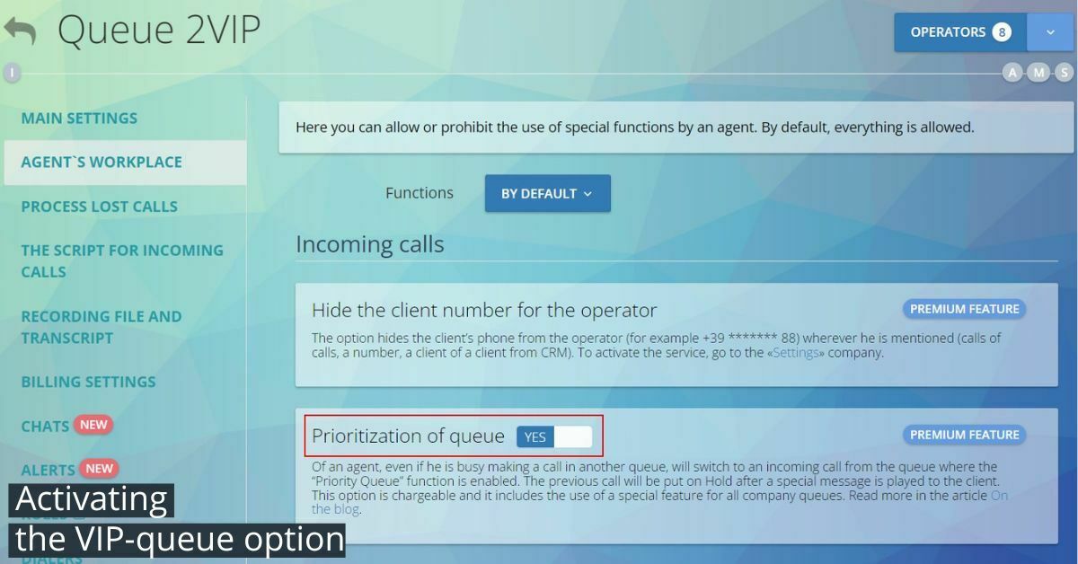 VIP call queue and list of VIP numbers in the call center