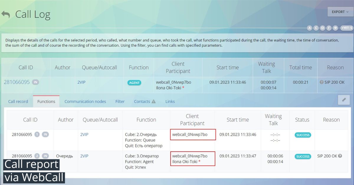 Call from the site - WebCall - Oki-Toki